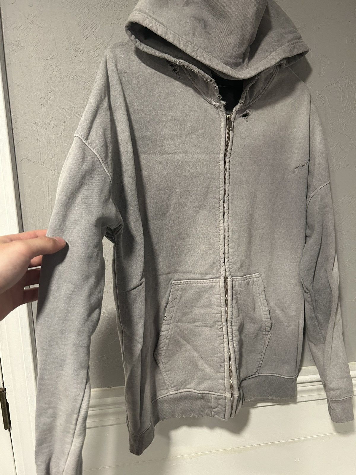 Vintage (XL) AMAZING FADED THRASHED GREY Blank Zip-Up Hoodie | Grailed