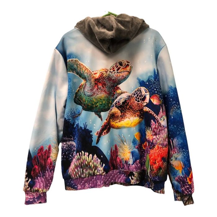 Vintage 3D print sea turtles jacket fluffy lined jacket XXL Sea | Grailed
