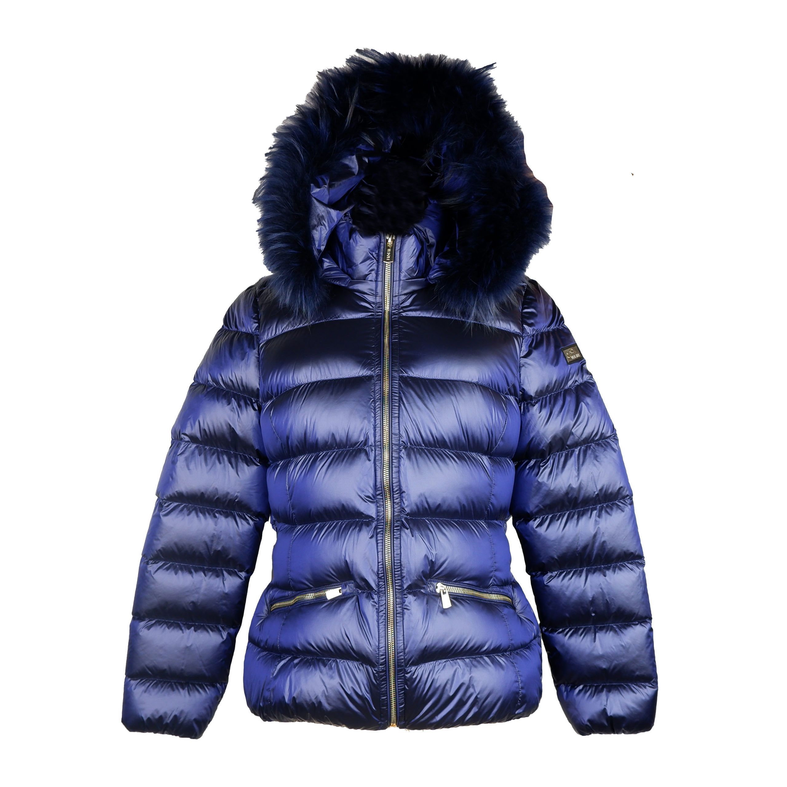 Designer Yes Zee Elegant Blue Fur-Trimmed Nylon Jacket | Grailed