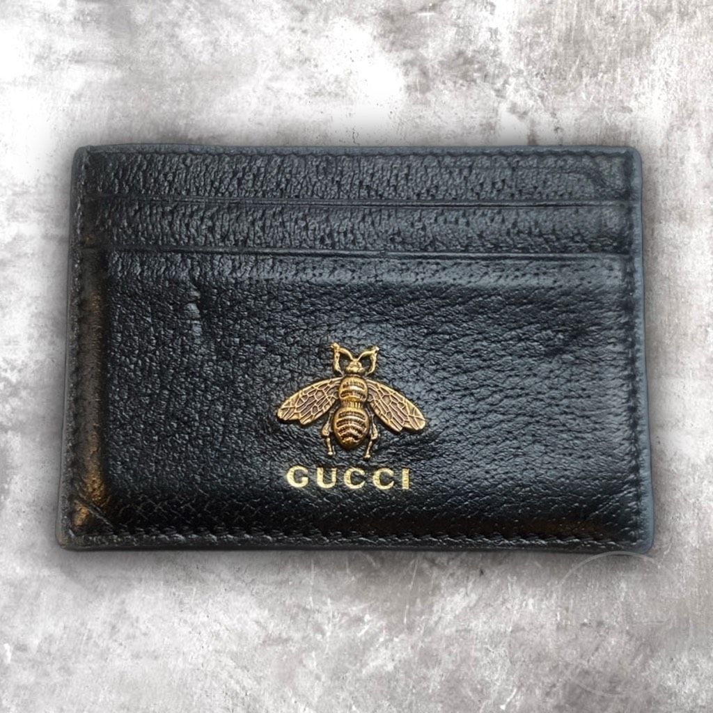 Gucci Gucci Pebbled Calf Skin Leather Animalier Bee Card Holder Bl ...