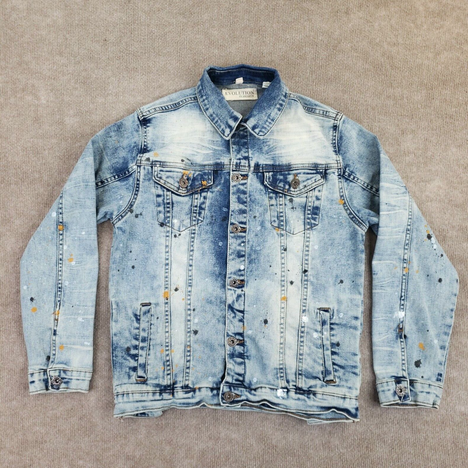 Vintage Evolution In Design Denim Jacket Youth XL 18-20 Blue Black Acid ...