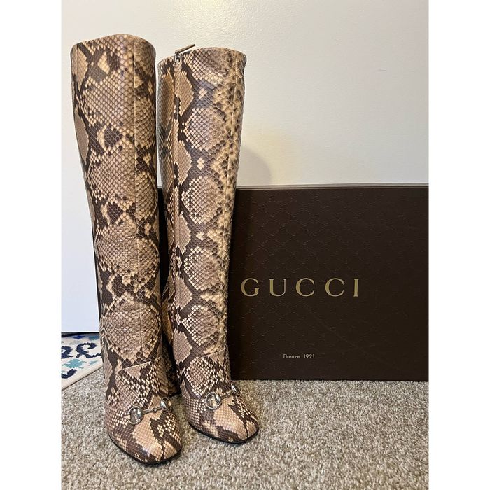Gucci GUCCI CAMPAIGN PYTHON HORSEBIT HIGH TALL BOOTS BEIGE SZ 37.5 ...