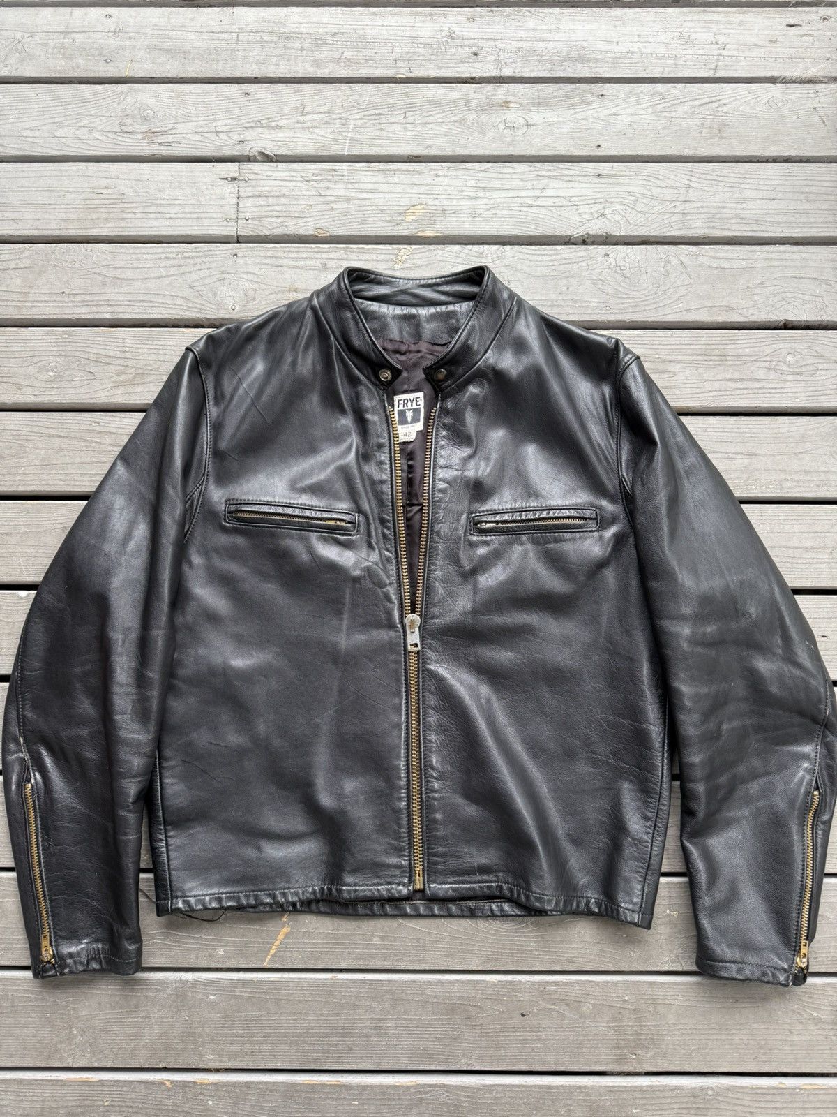 Frye vintage 70s FRYE cafe racer leather jacket biker harley L | Grailed