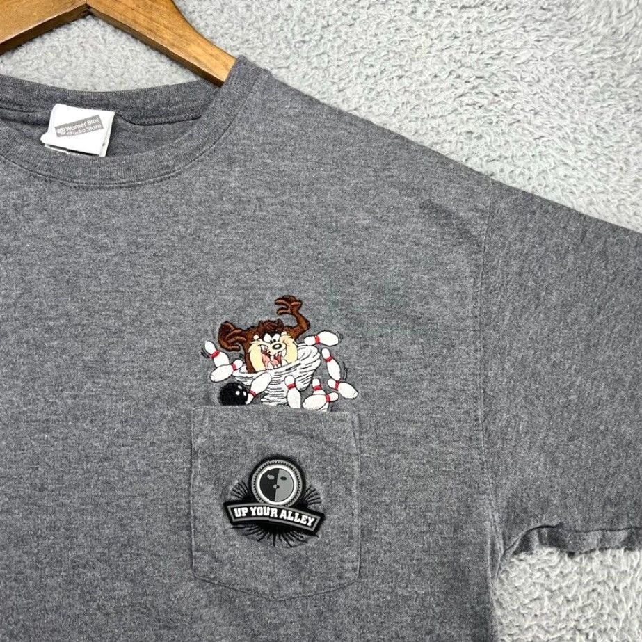 Vintage Looney Tunes Mens Medium Gray Embroidered Taz Bowling 90s ...
