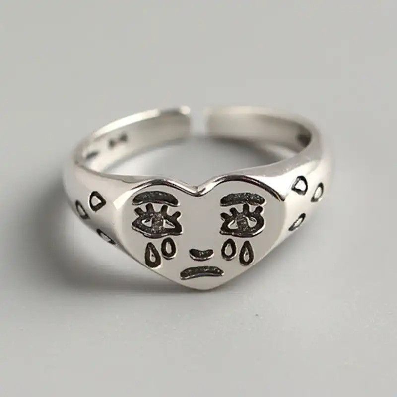 Jewelry × Streetwear × Vintage Sad Face Ring Retro Adjustable | Grailed