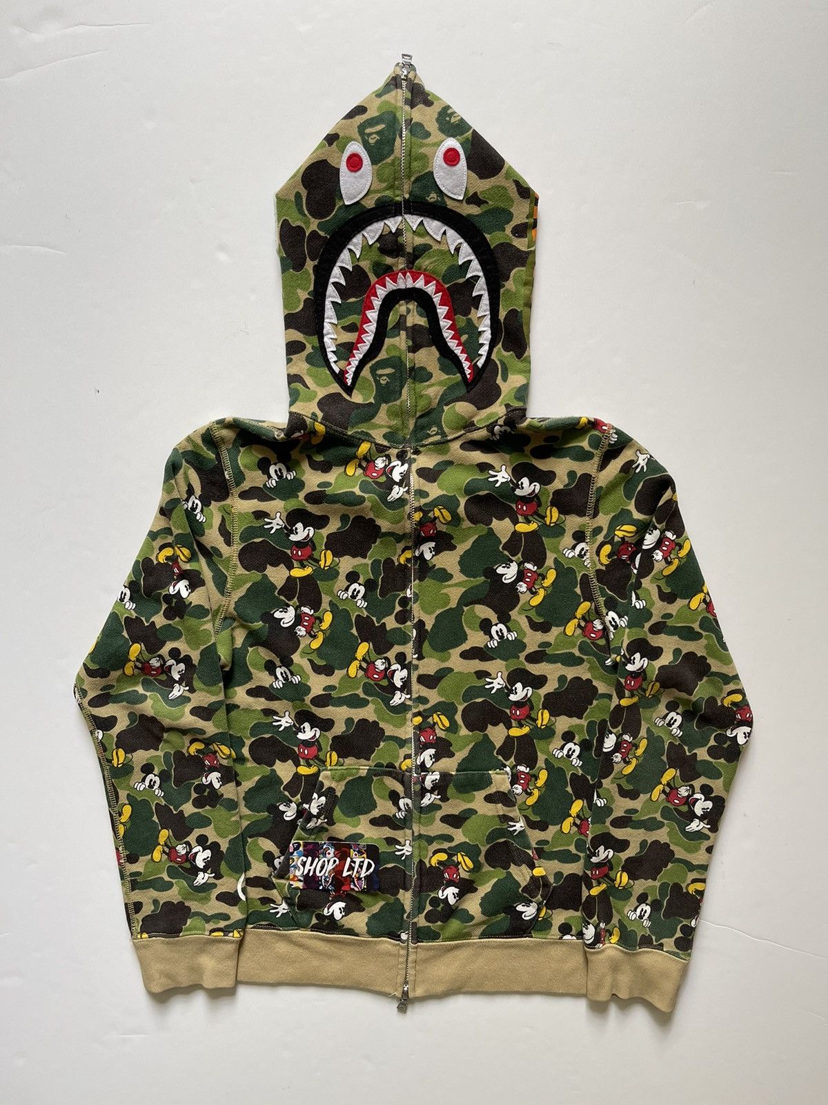 Bape Bape x Mickey Mouse Camo Shark Full Zip Hoodie | Grailed