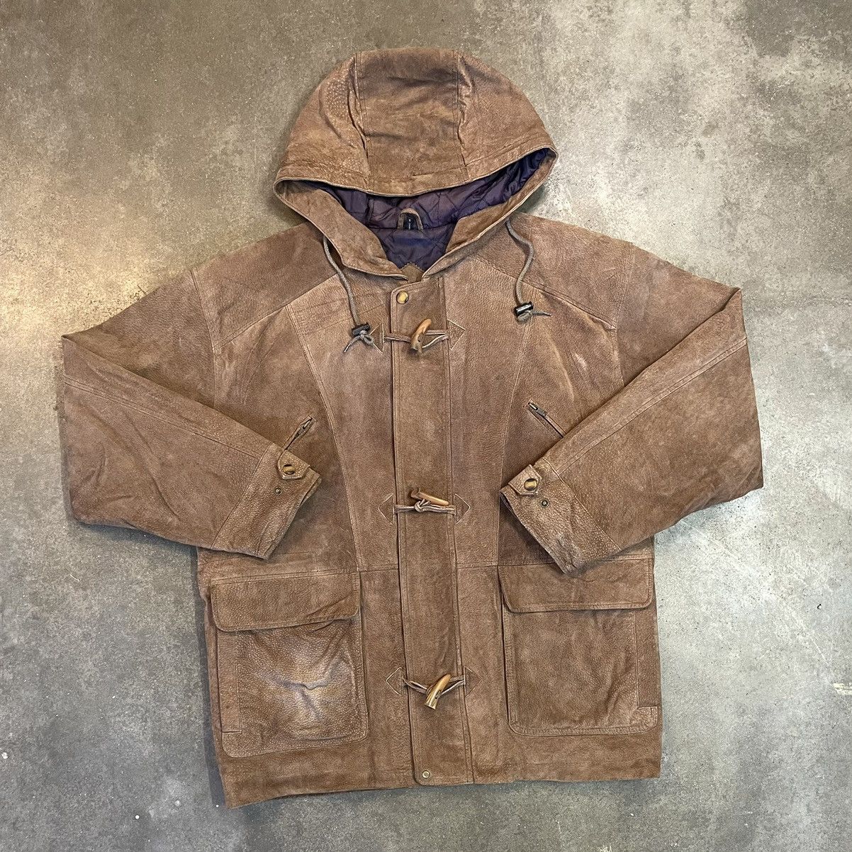 Vintage Vintage Fireman Clasp Hooded Suede Leather Jacket | Grailed