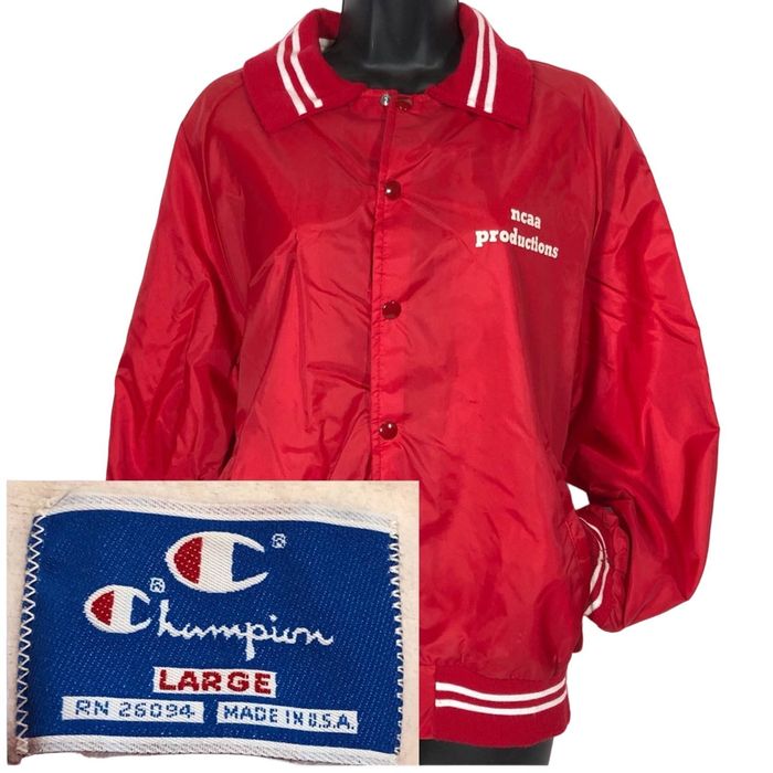 Vintage Vintage Champion Snap Up Jacket Red NCAA Large | Grailed