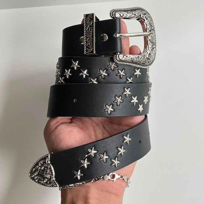 Designer Vintage black American western cowboy BOHO star studded belt ...