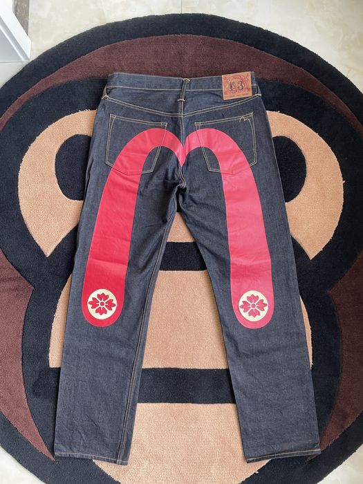 Evisu EVISU red daicock and white flower style jeans！size：34 | Grailed