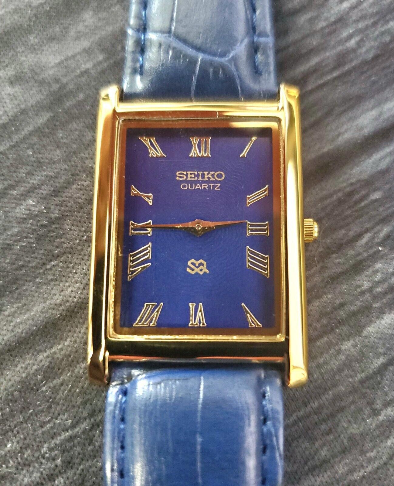 Seiko Seiko Men's Gold Tank Blue Dial Blue Leather band refurb | Grailed