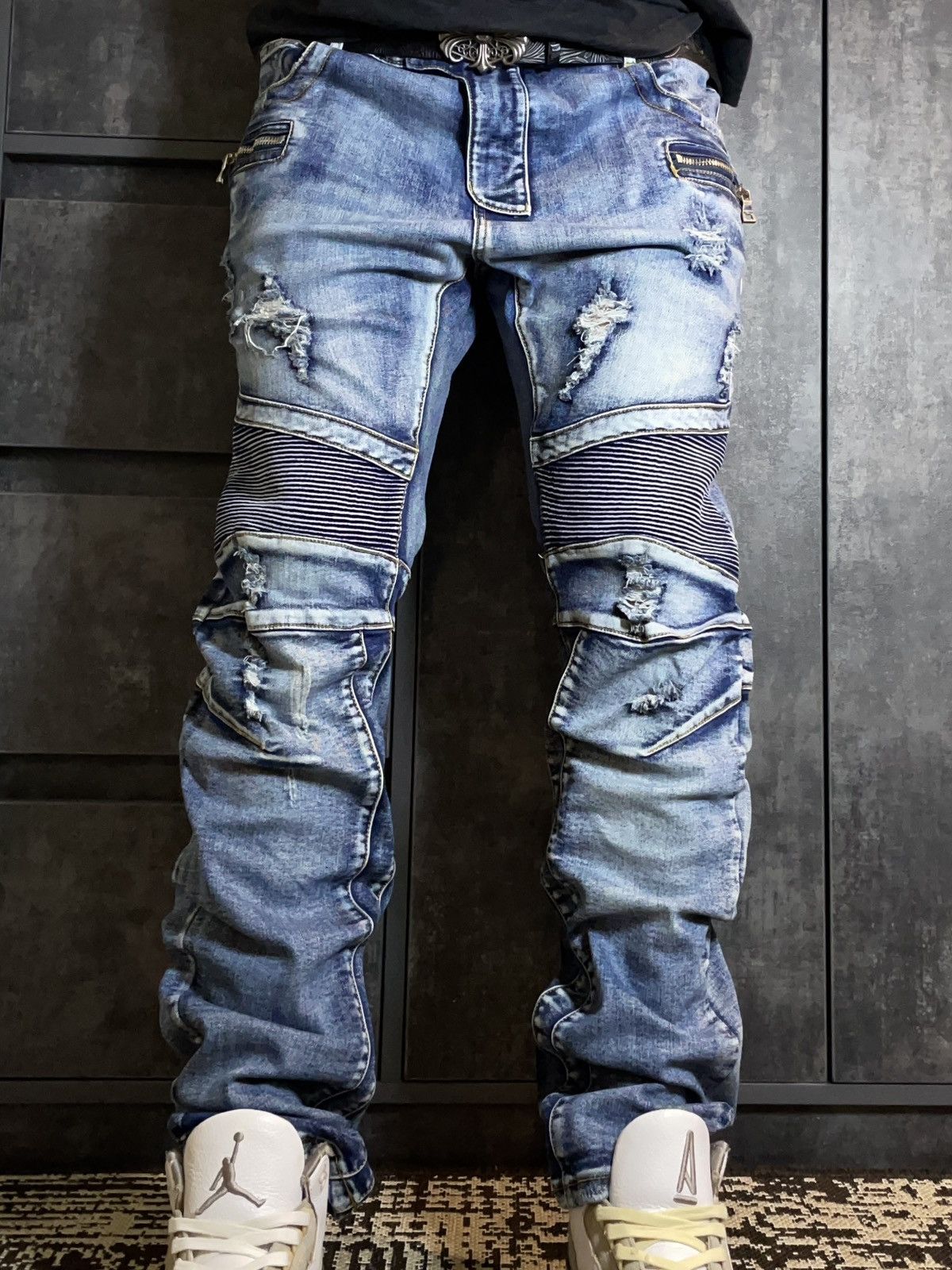 Balmain Balmain Biker Distressed Washed Jeans Rare Rick Balenciaga ...