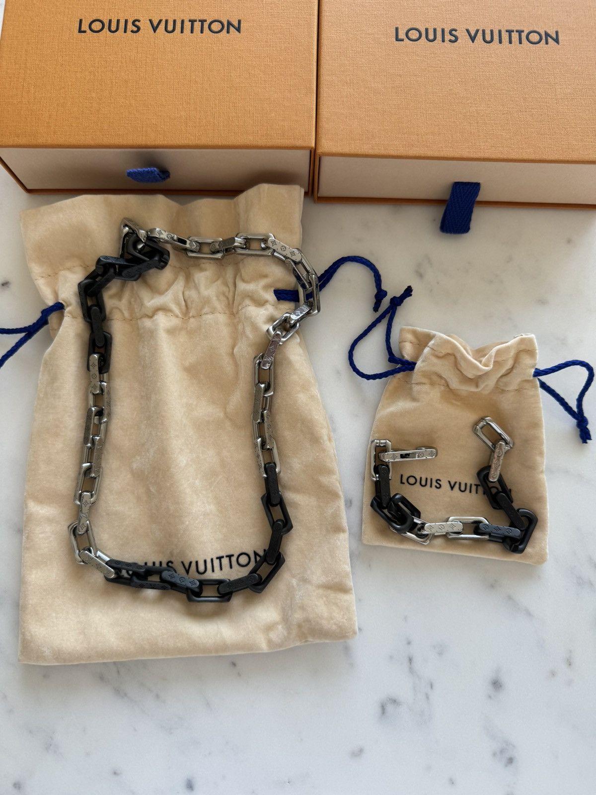 Louis Vuitton Louis Vuitton LV MONOGRAM CHAIN Necklace and Bracelet set ...