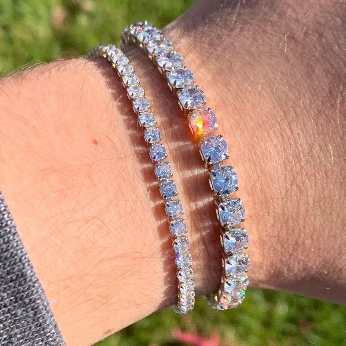 Cuban Link Chain Tennis Bracelet Set 3mm/5mm White Gold | Tennis Chain ...