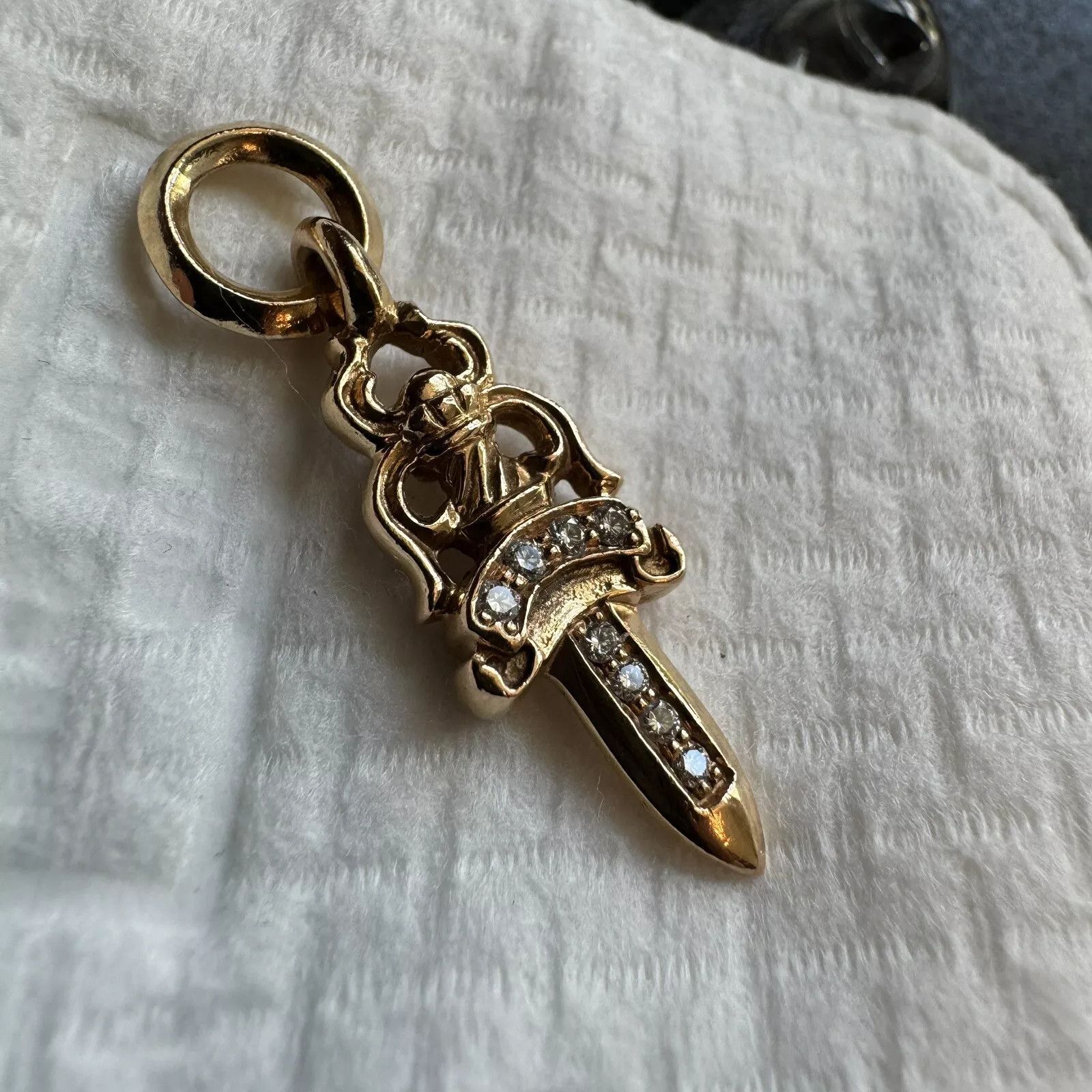 Chrome Hearts CHROME HEARTS 22K Gold #5 Dagger with Pave Diamonds Charm ...