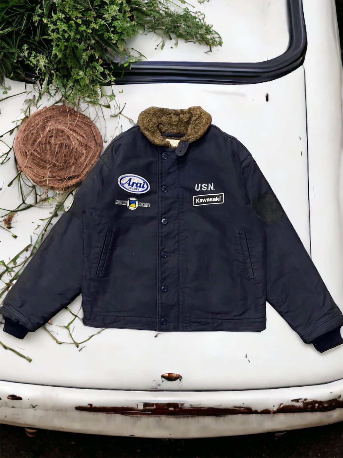 Racing × Usn × Vintage Vintage 40s USN N1 Deck Jacket Vtg Kawasaki Custom Patch | Grailed