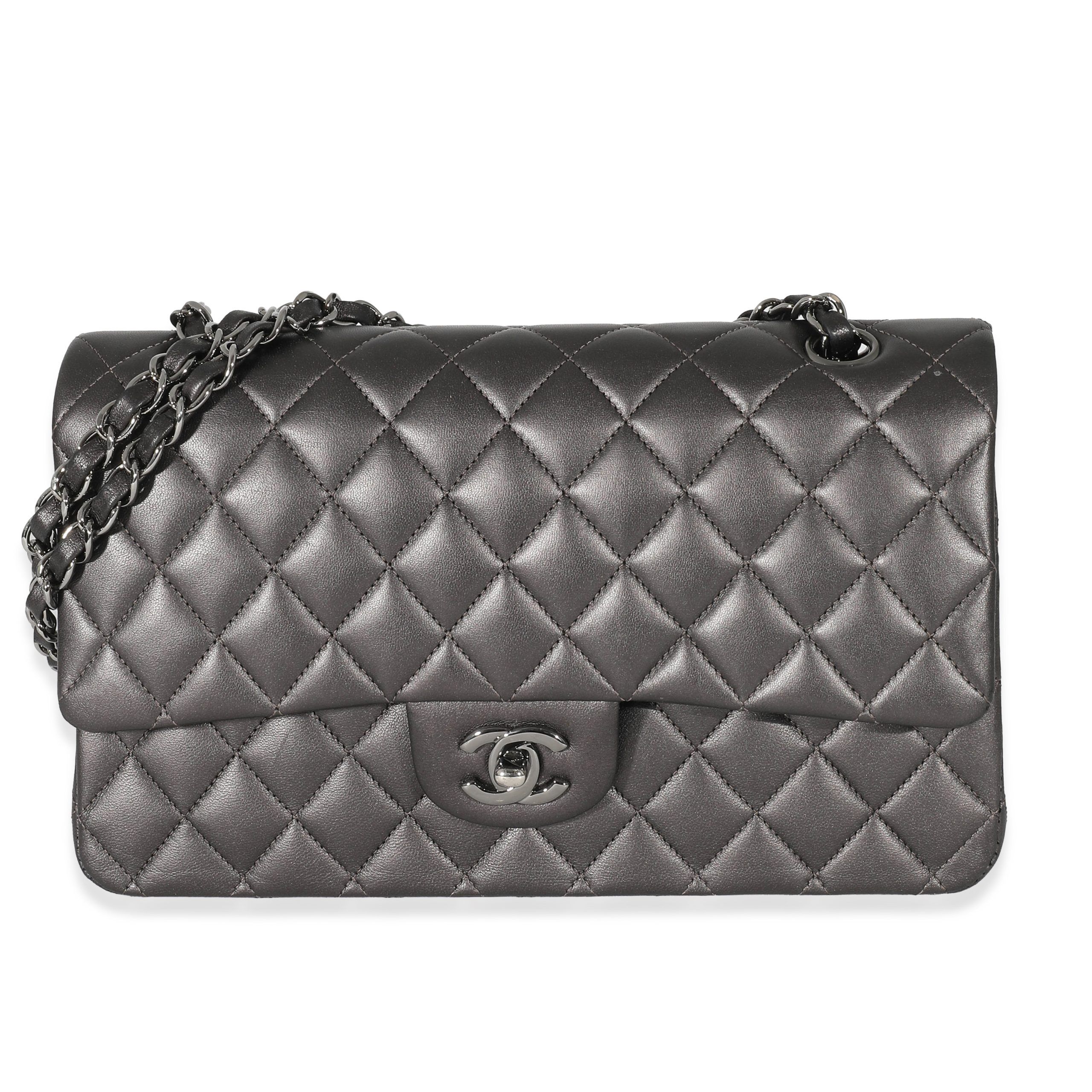 Chanel Chanel 09A Grey Metallic Lambskin Medium Classic Double Flap Bag ...