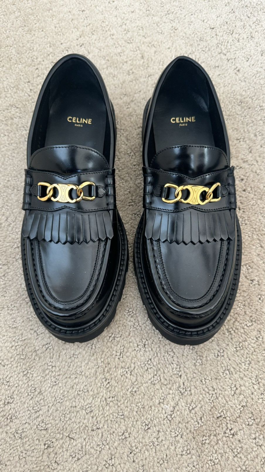 Celine CELINE MARGARET LOAFER WITH TRIOMPHE CHAIN IN POLISHED BULL ...