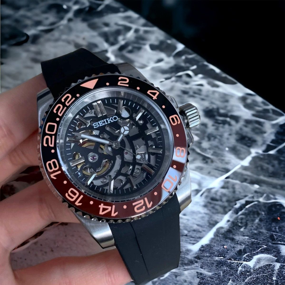 Japanese Brand × Seiko × Watch Seiko Mod NH35 GMT Rosegold Skeleton ...