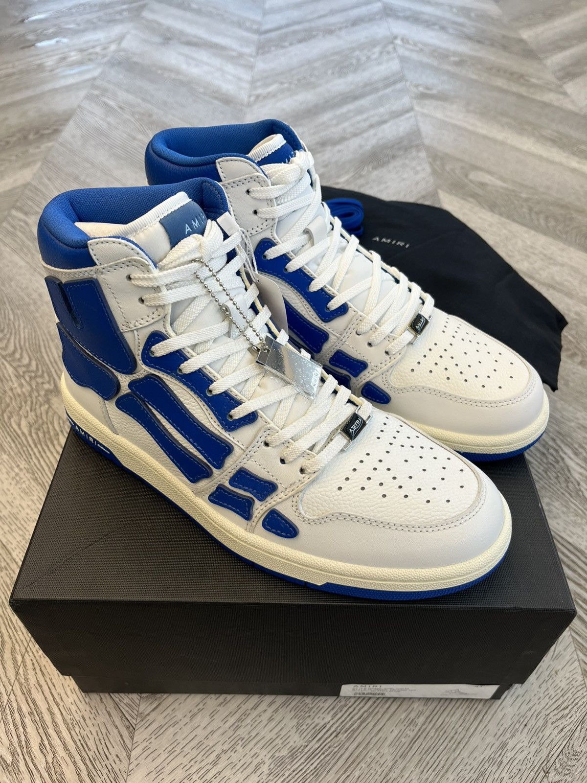 Amiri Amiri Skel High Top Sneakers (White/Blue) | Grailed