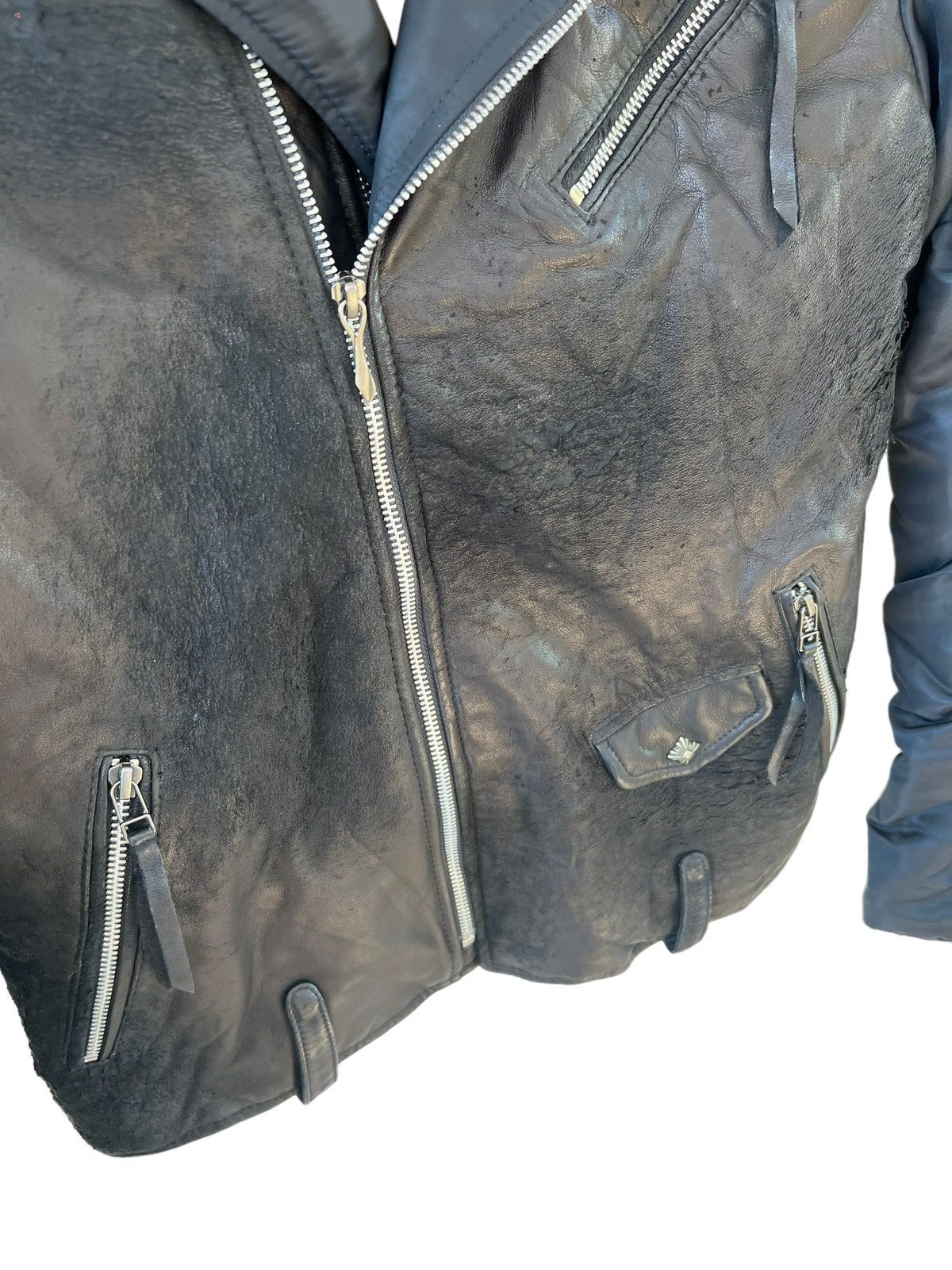 14th Addiction 14th Addiction Distress Sheep skin Hybrid Leather Jacket ...