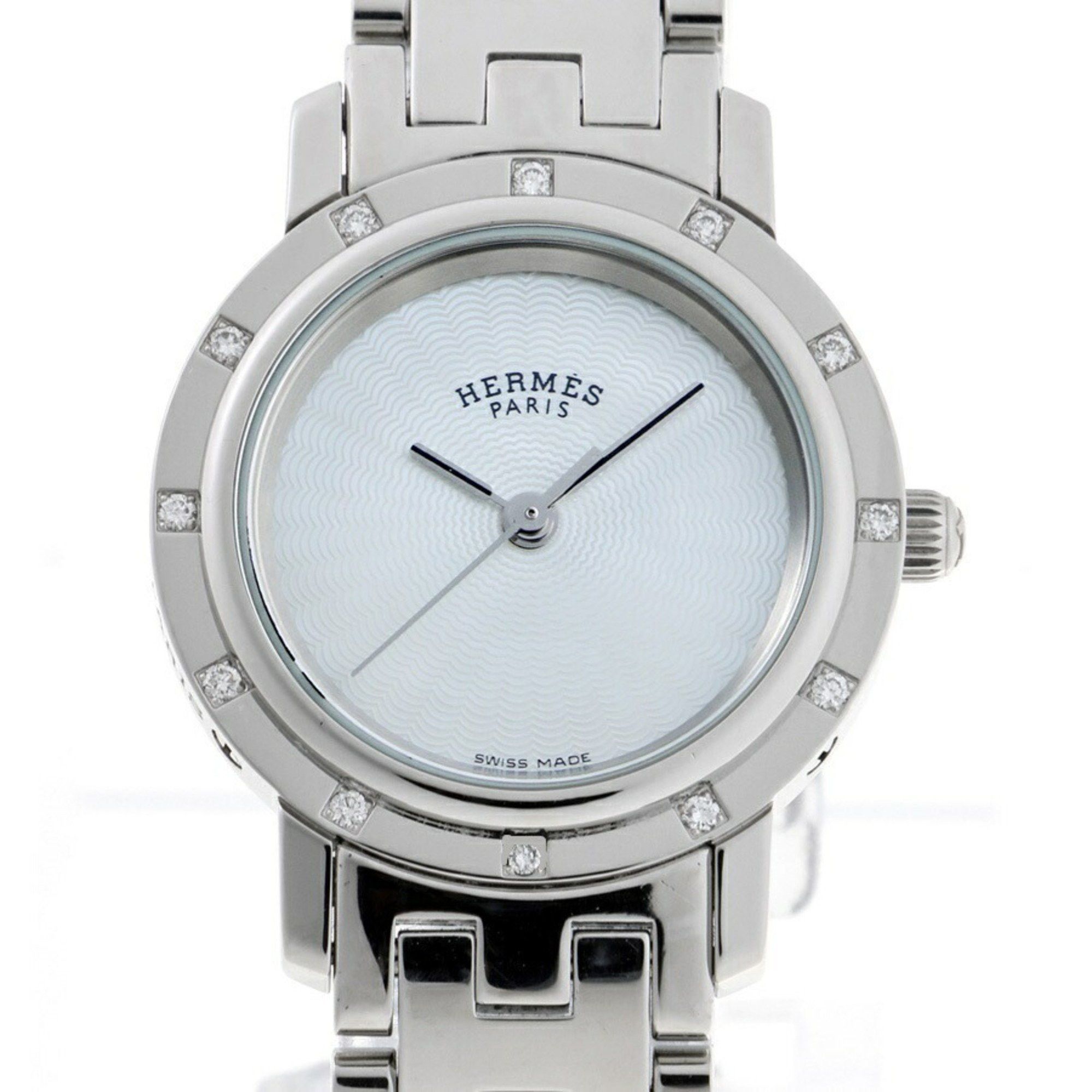 Hermes Hermes Clipper Nacle CL4.230 12P Diamond Bezel White Shell ...