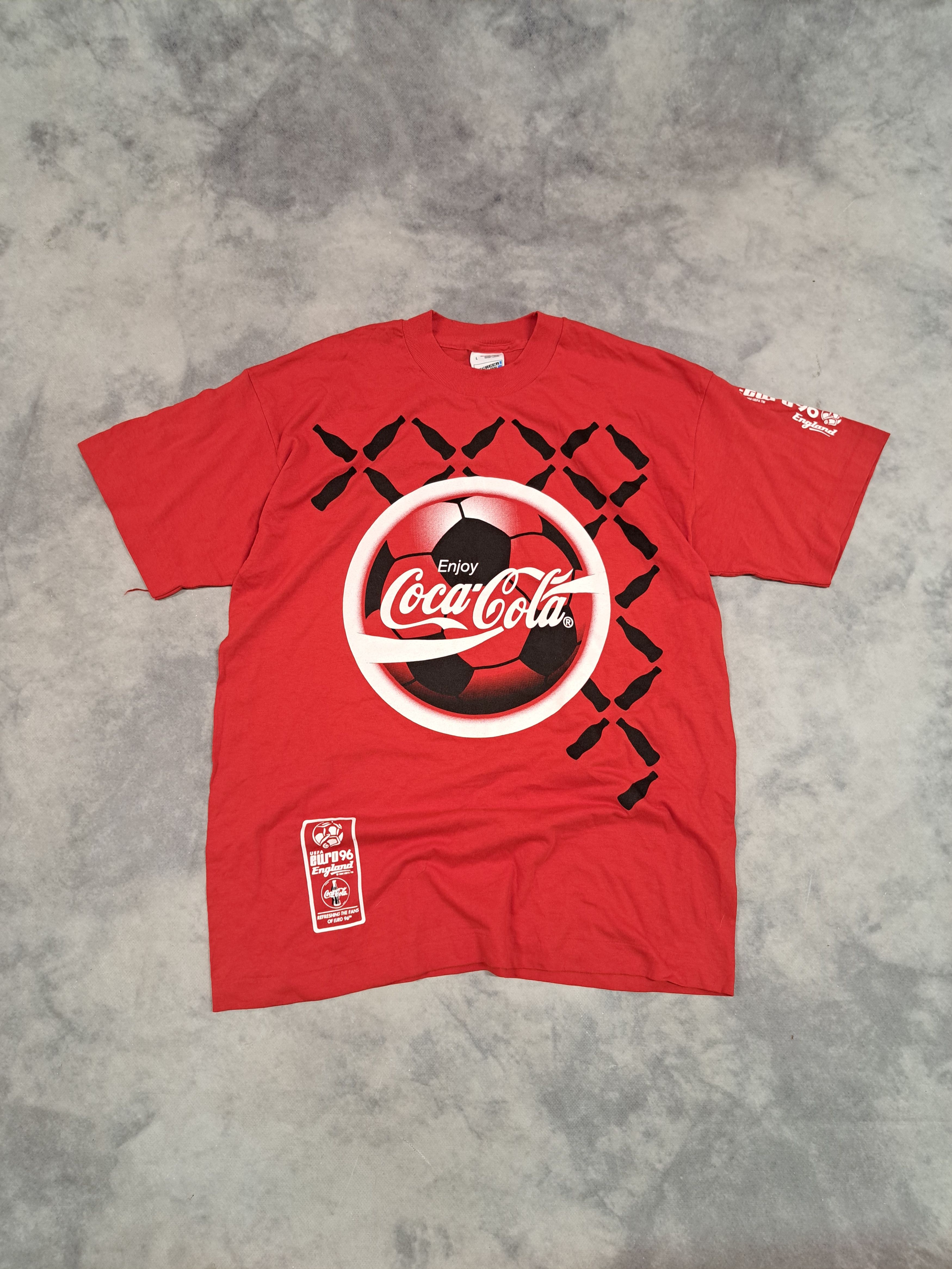 Fifa World Cup × Soccer Jersey × Vintage Vintage 1996 Euro Football Coca Cola Single Stitch Tee ...