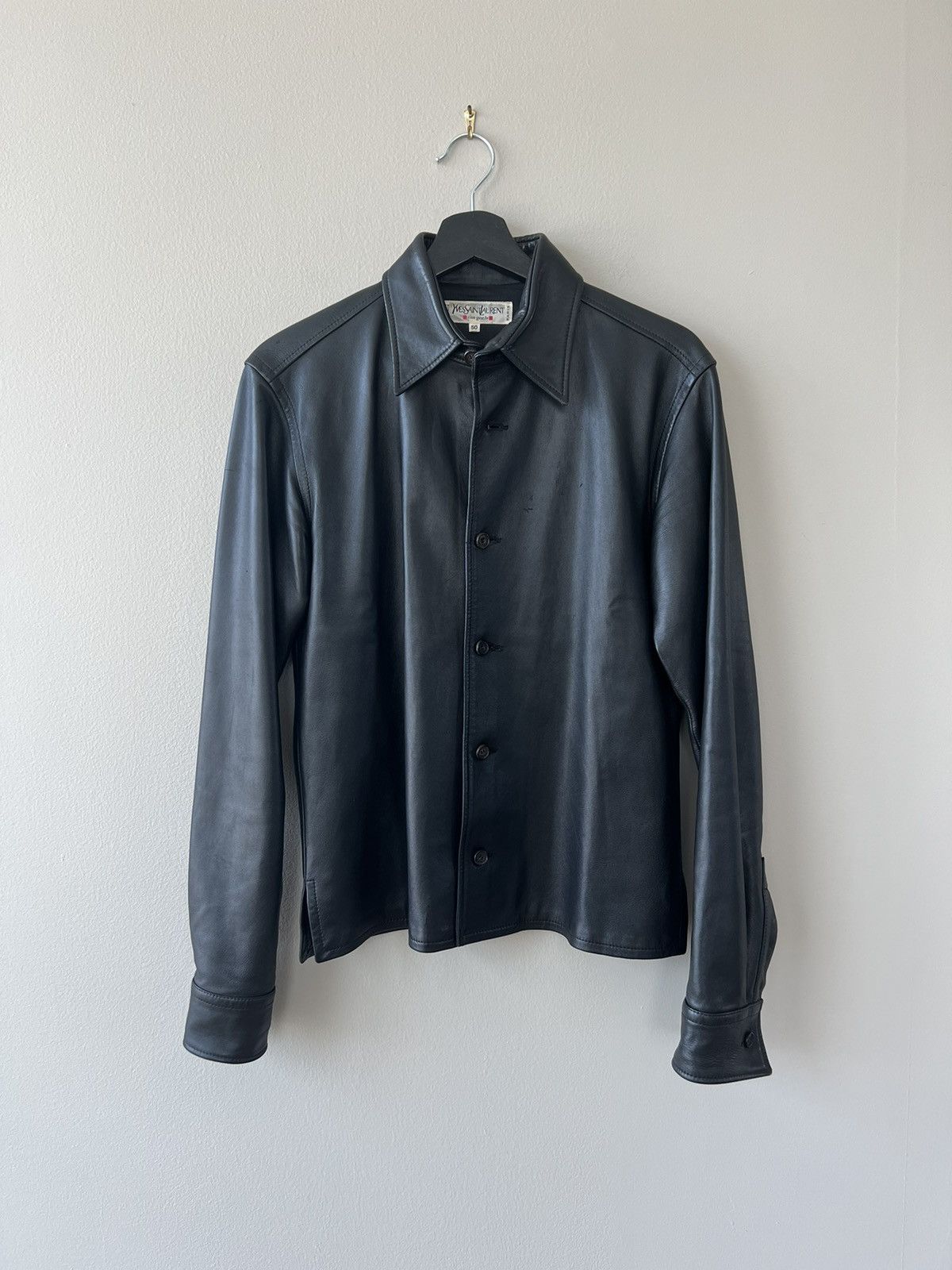 Hedi Slimane × Yves Saint Laurent AW99 Black Leather Overshirt | Grailed