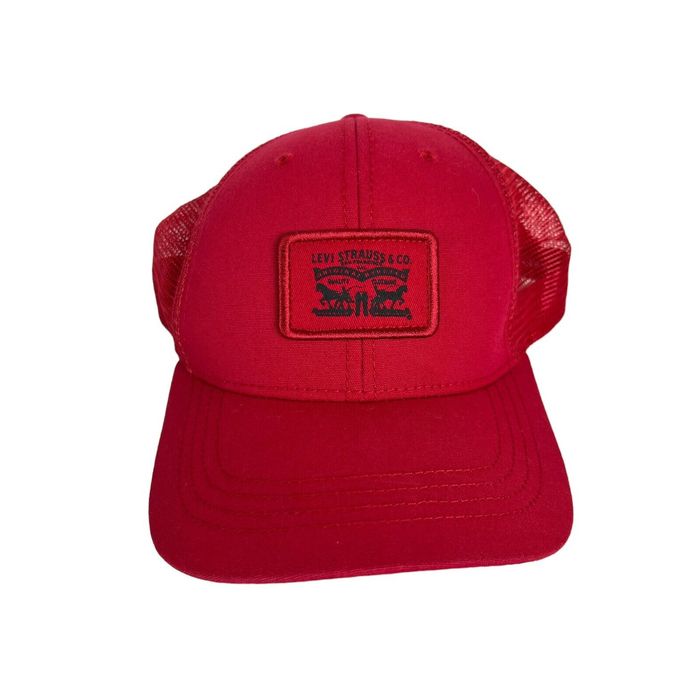 Levi's Levi’s Red Trucker Snapback Hat Cap Mesh Back Patch Logo | Grailed