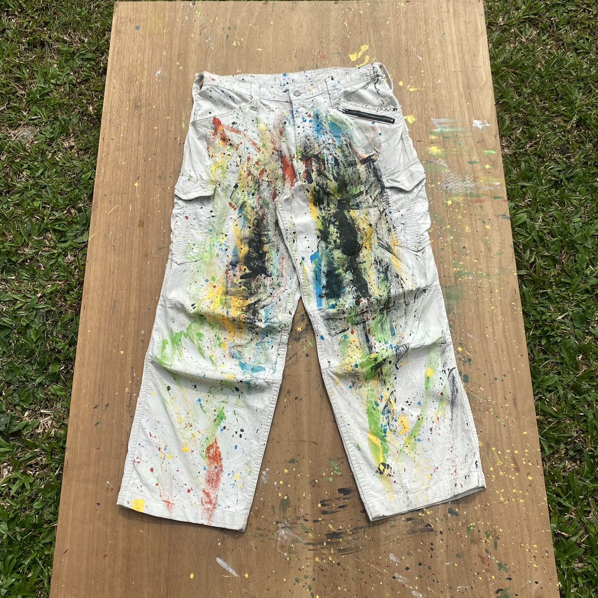 Streetwear Custom Crazy Splatter Paint Multi Colour Cargo Pants | Grailed