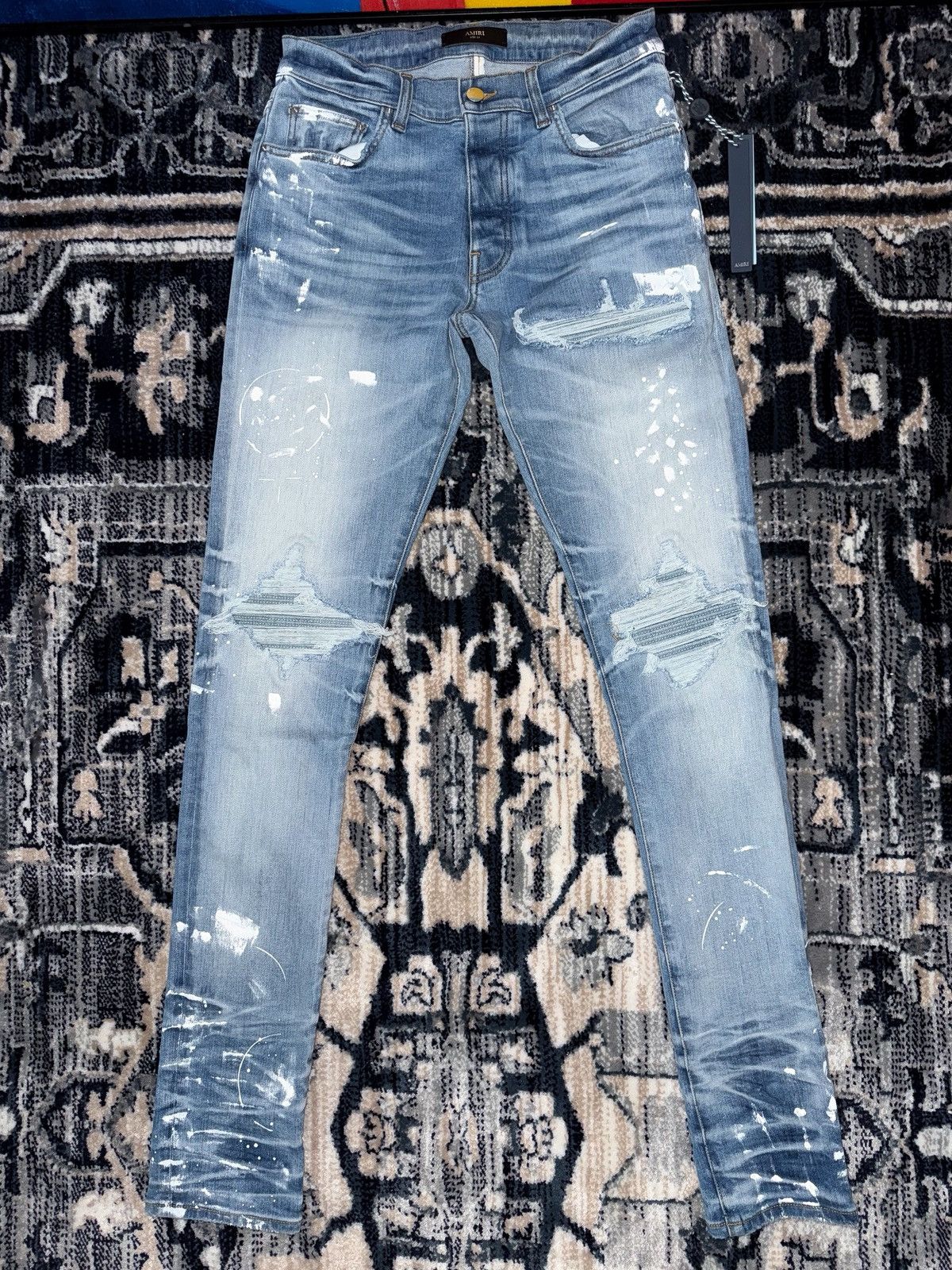 Amiri Mx1 paint splatter patch jeans | Grailed