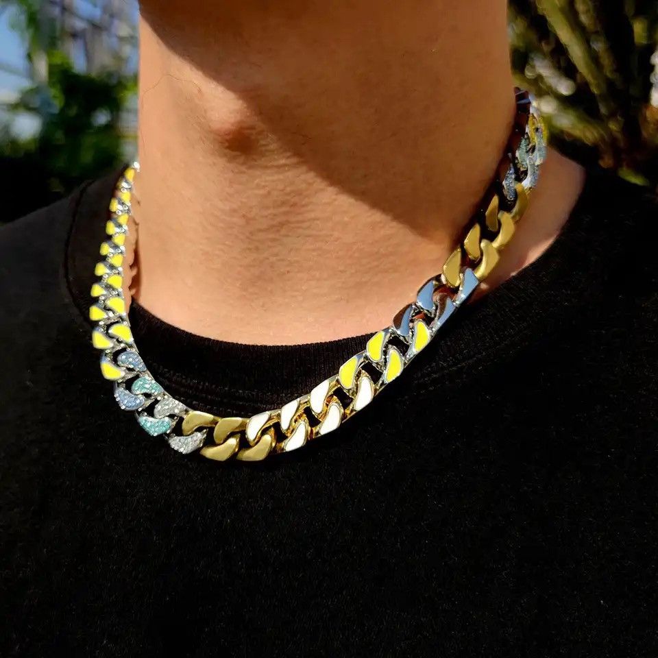 Chain × Cuban Link Chain × Jewelry Multicolor Cuban Link Chain Necklace ...
