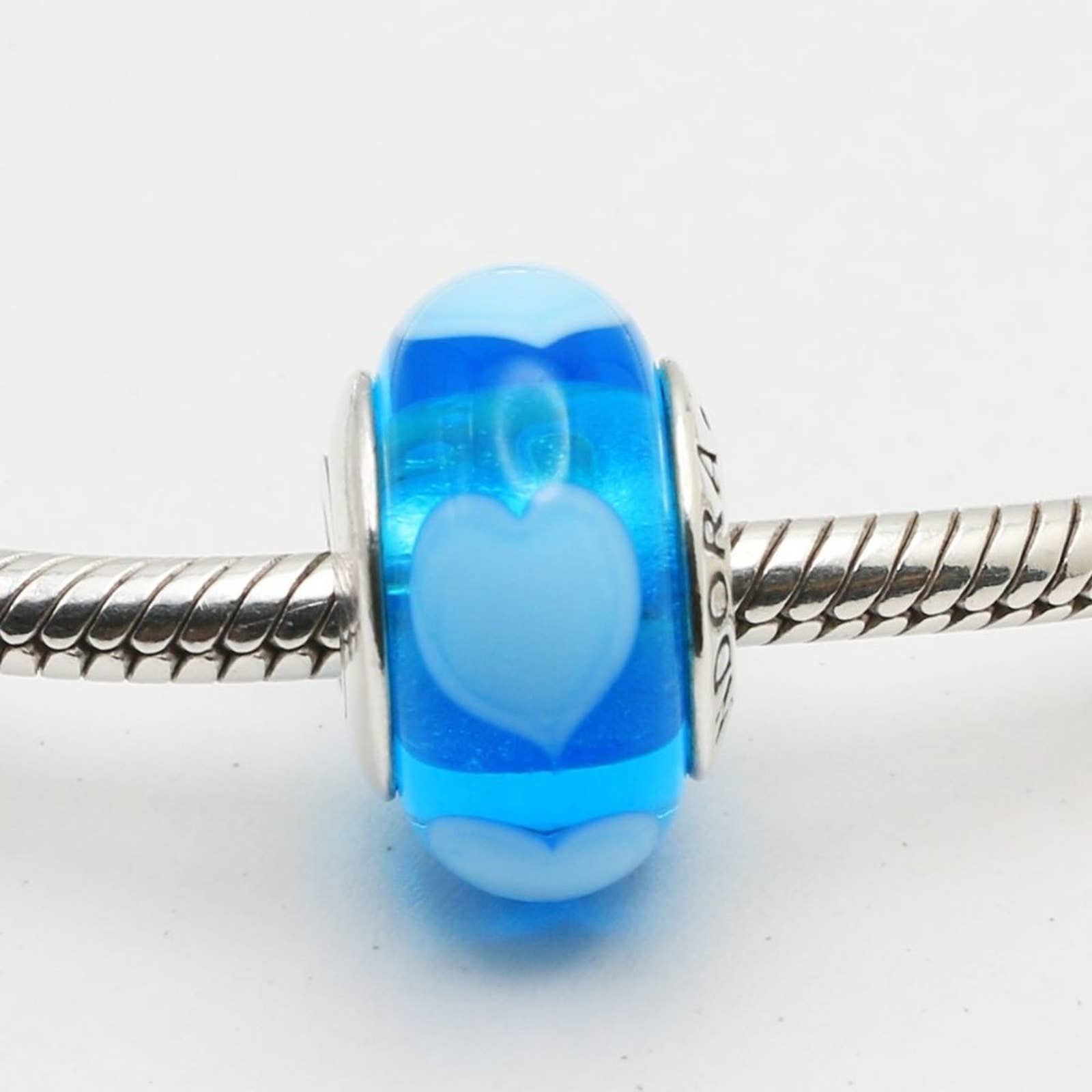 pandora Authentic PANDORA Aqua with Blue Hearts Murano Glass Charm ...