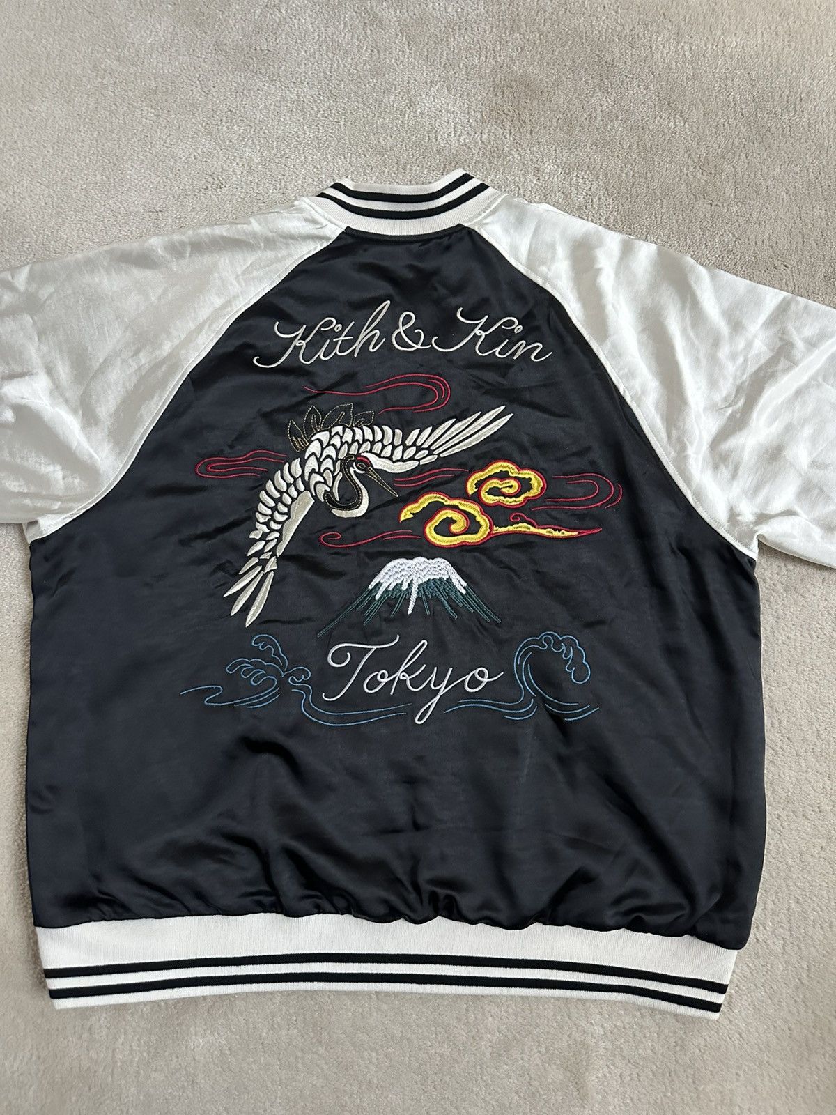 Kith Exclusive Kith Tokyo Satin Reversible Crane Dragon Bomber | Grailed