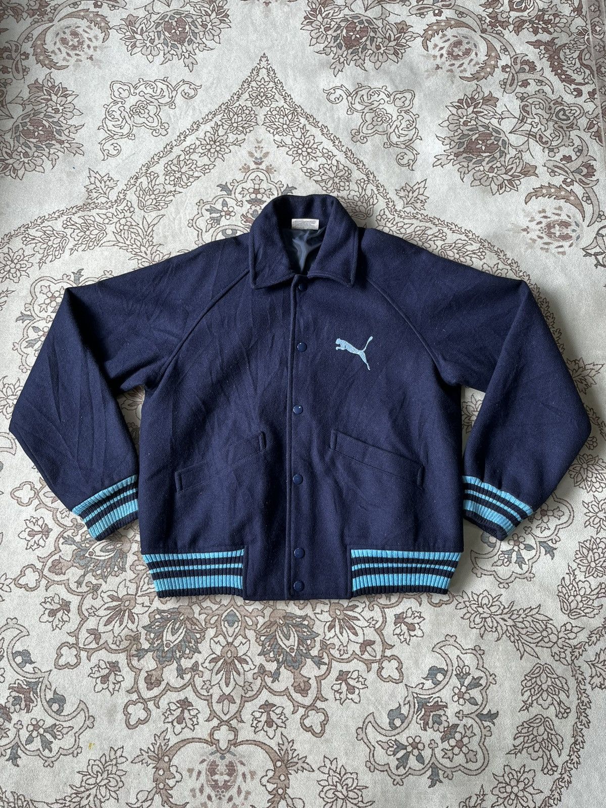Bomber Jacket × Puma × Varsity Jacket Vintage 90's Puma Varsity Bomber ...