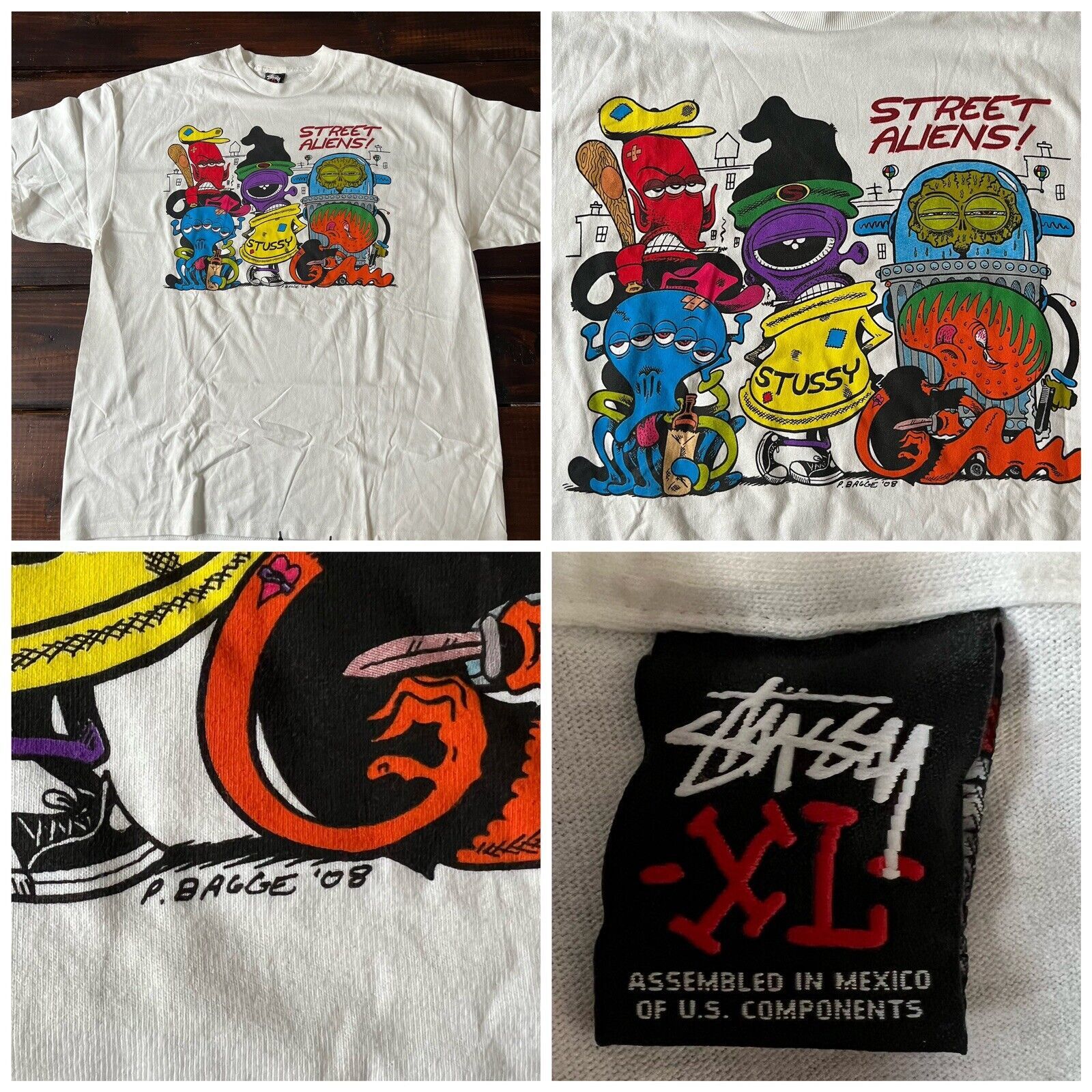 Stussy Vintage Stussy X P. Bagge Street Aliens Tee Shirt | Grailed