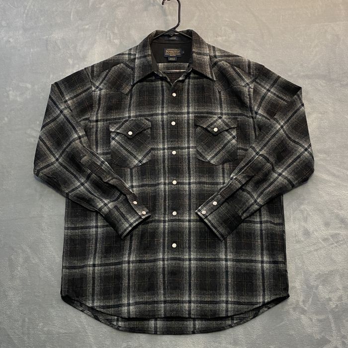 Pendleton Western Shirt Large Canyon '90 Shadow Plaid Virgin Wool Snap ...