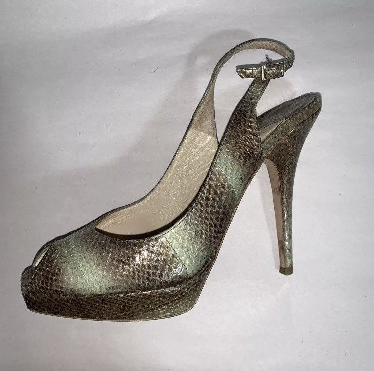 Jimmy Choo JIMMY CHOO size 38 python slingback peep toe pumps | Grailed