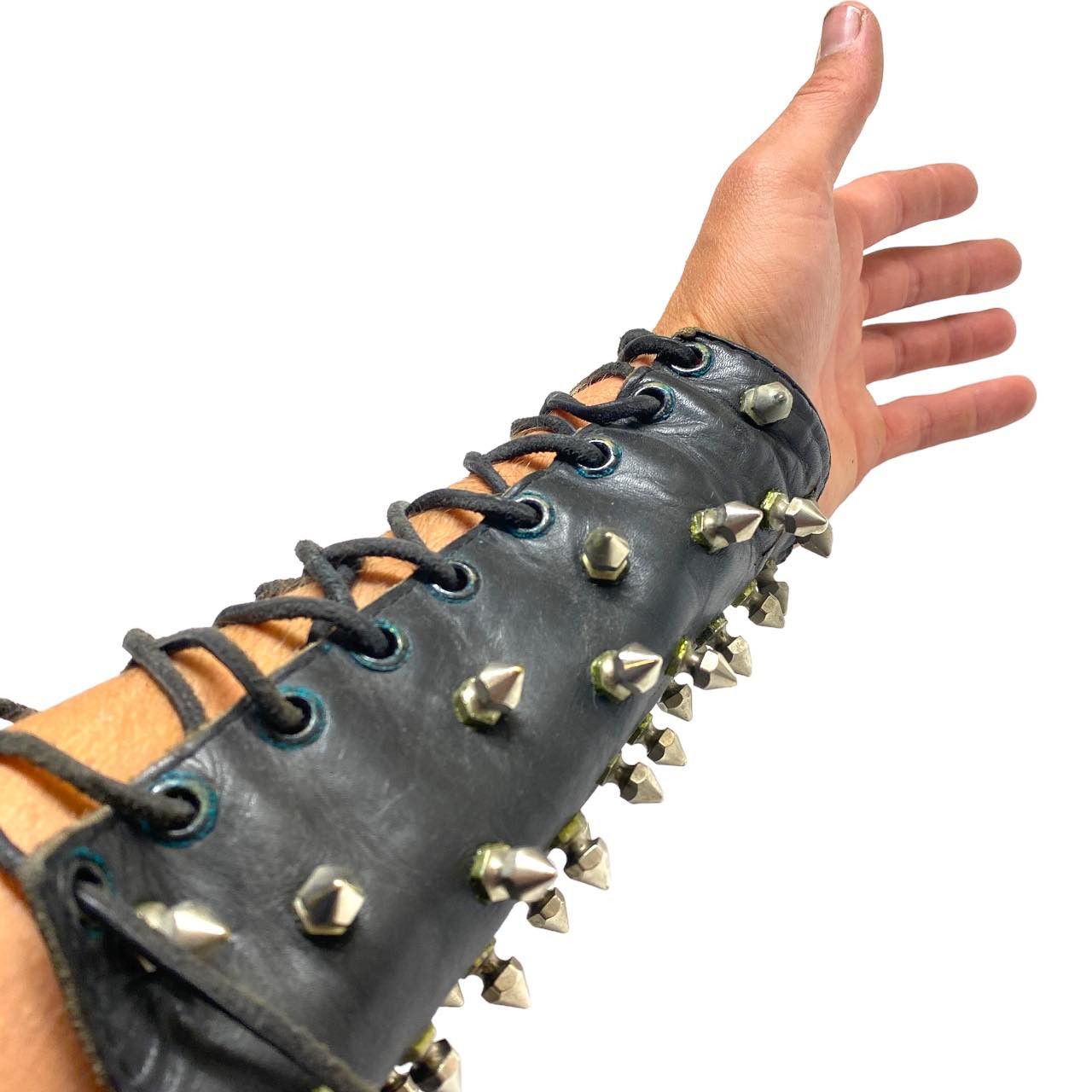 Vintage 80s Vintage Black Leather Studded Arm Wrist Band | Grailed