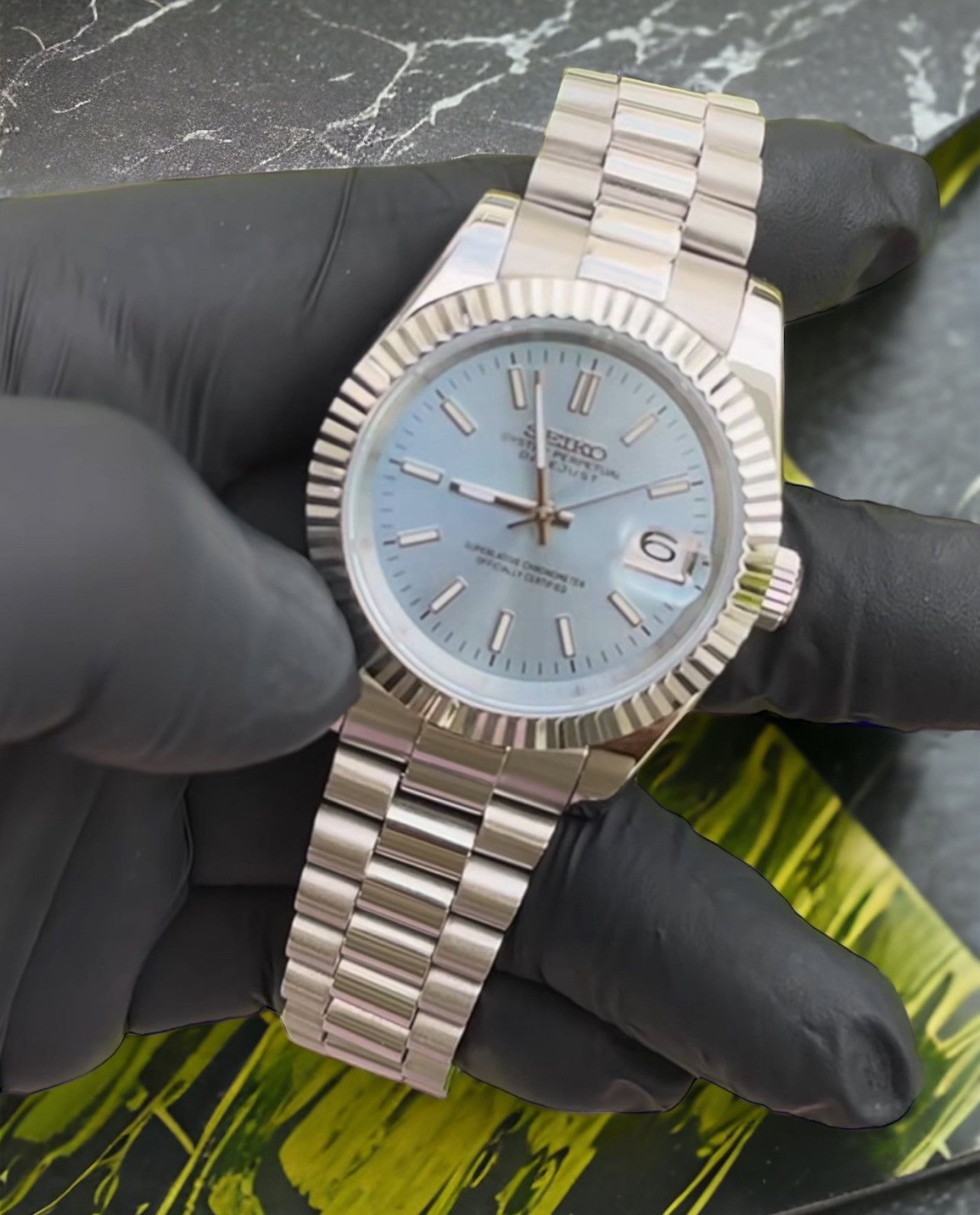 Japanese Brand × Seiko × Watch Seiko Datejust Light Blue Dial Steel ...