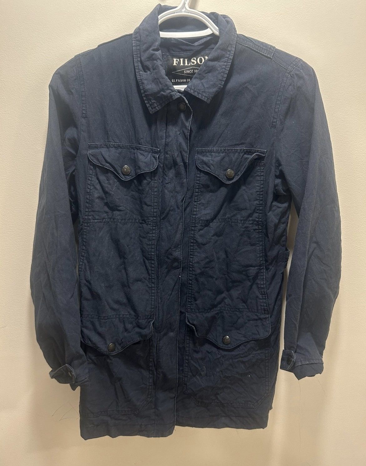 Vintage Crazy Vintage Filson Garments Co Long Jacket Navy Blue | Grailed