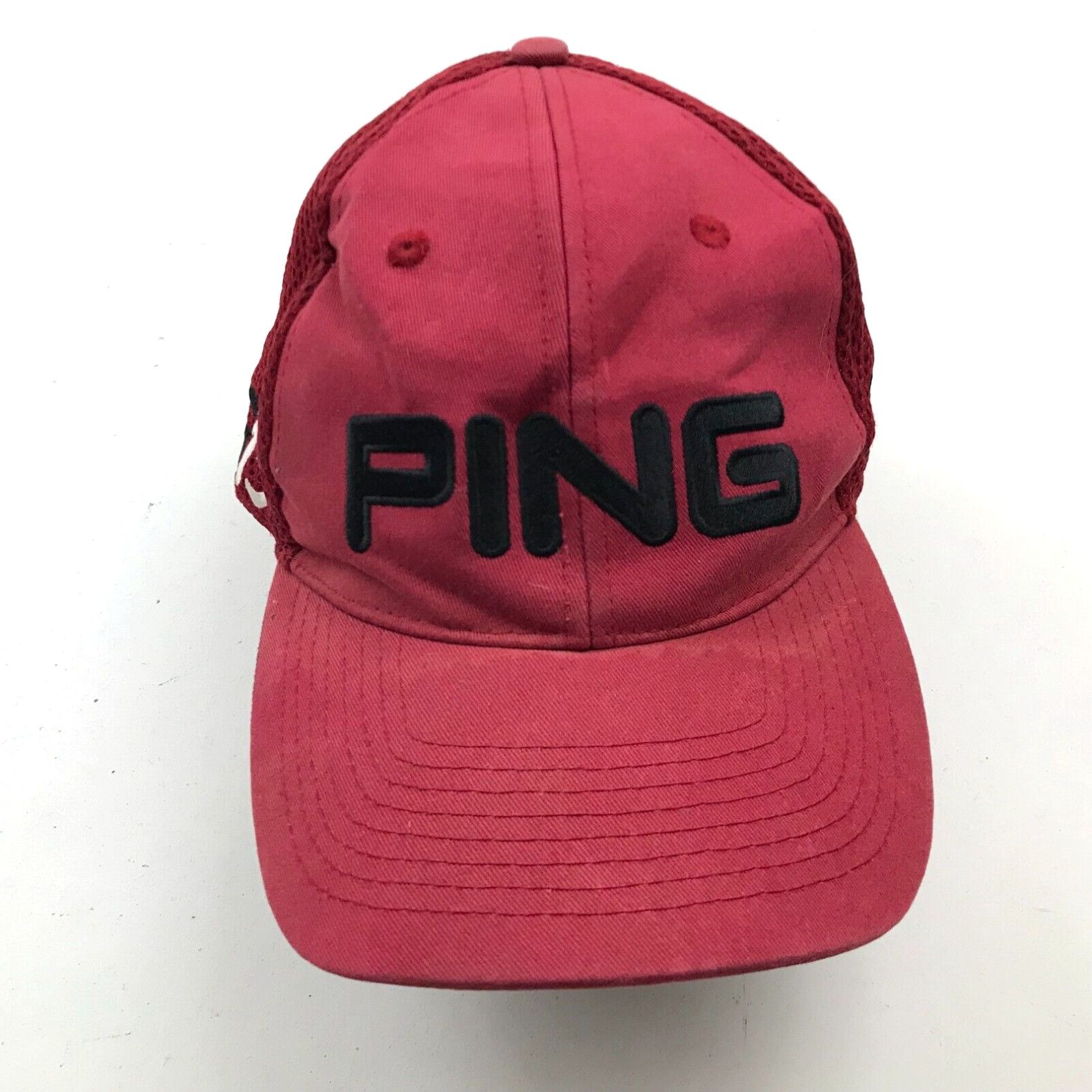 Vintage PING Golf Hat Cap Stretch Red Black Embroidered Adult Golfer ...