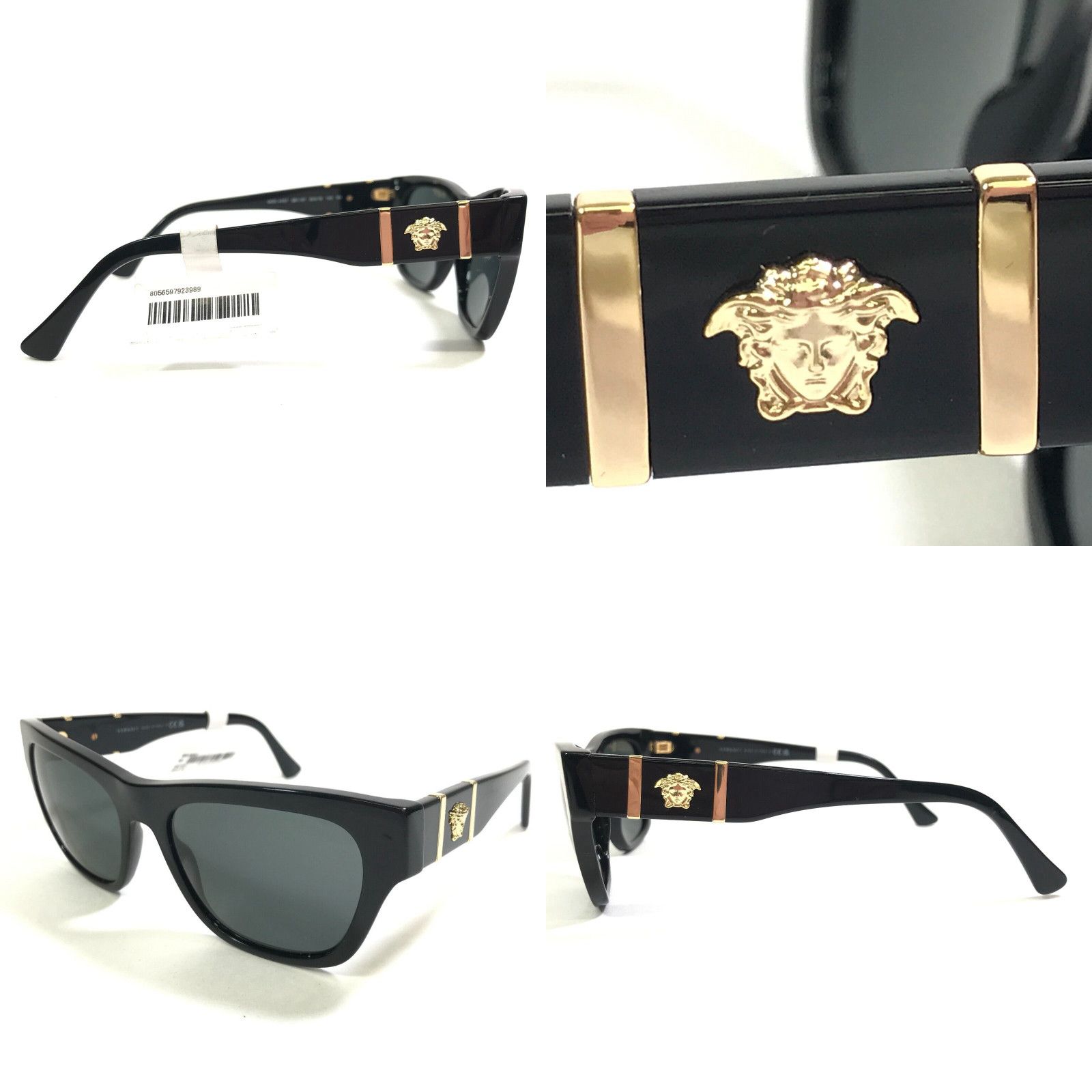 Versace Polished Black Gold Medusa Logos Accentuated Versace Sunglasses ...
