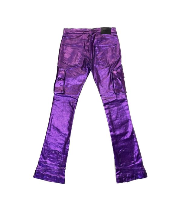 Designer VALABASAS “VAN GOGH” PURPLE WAXED STACKED FLARE JEAN Size 30 ...