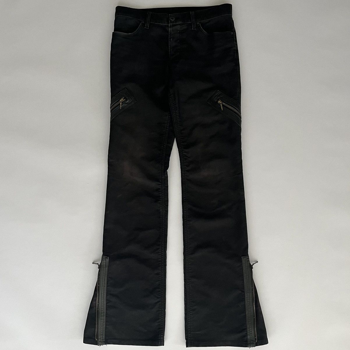 Shellac Shellac Flared Leather Panel Zipper Jeans | Grailed
