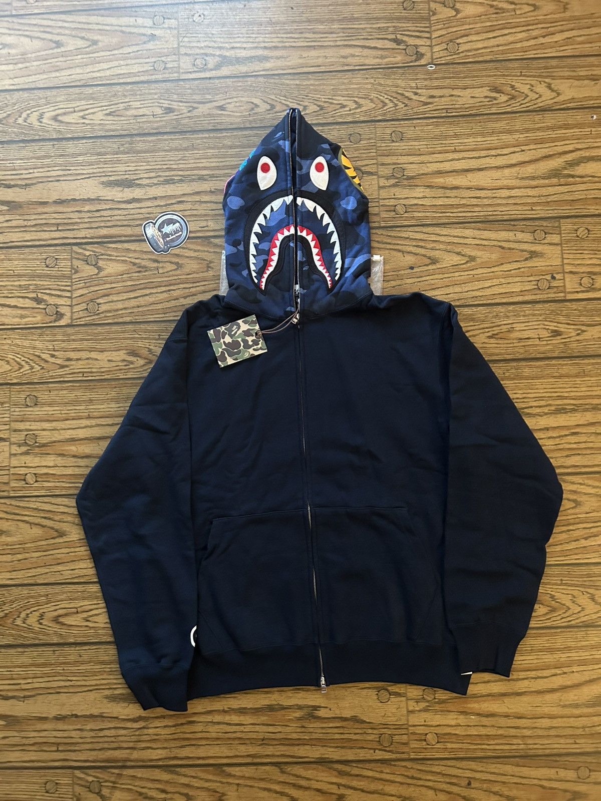 Bape NEW OG Bape Navy Camo Shark Full Zip Hoodie | Grailed
