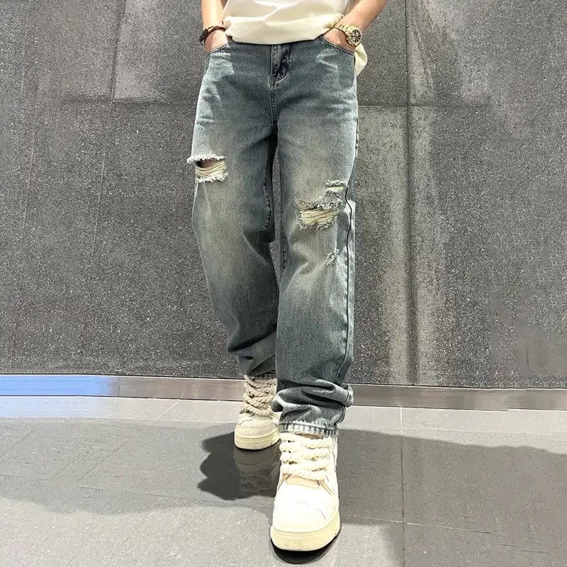 Vintage Torn Jeans High Quaity Broken Holes Male Pants | Grailed