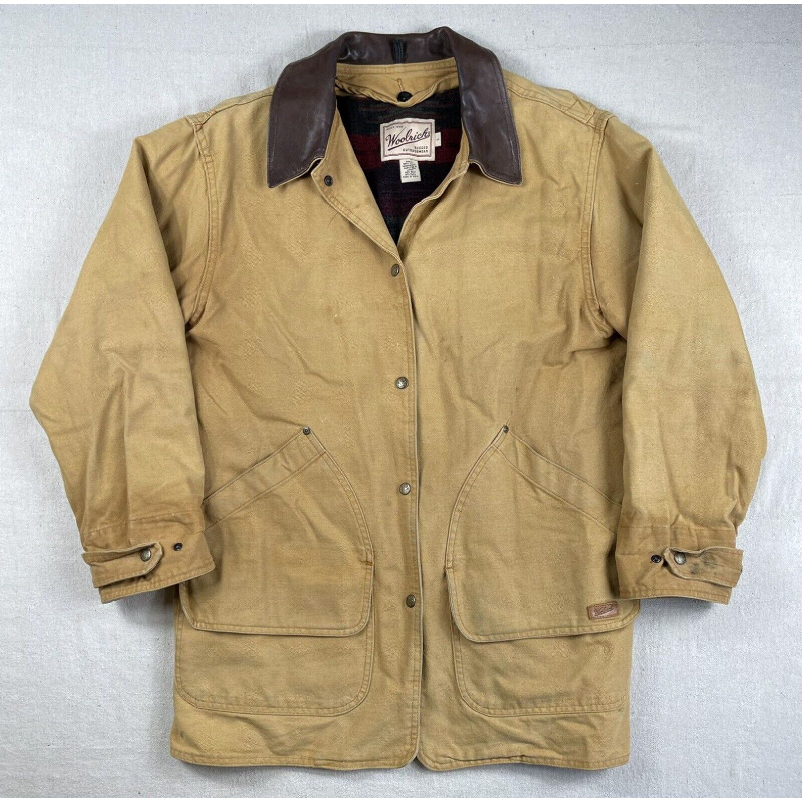 Vintage VTG Woolrich Canvas Aztec Wool Blanket Lined Jacket Barn Chore ...