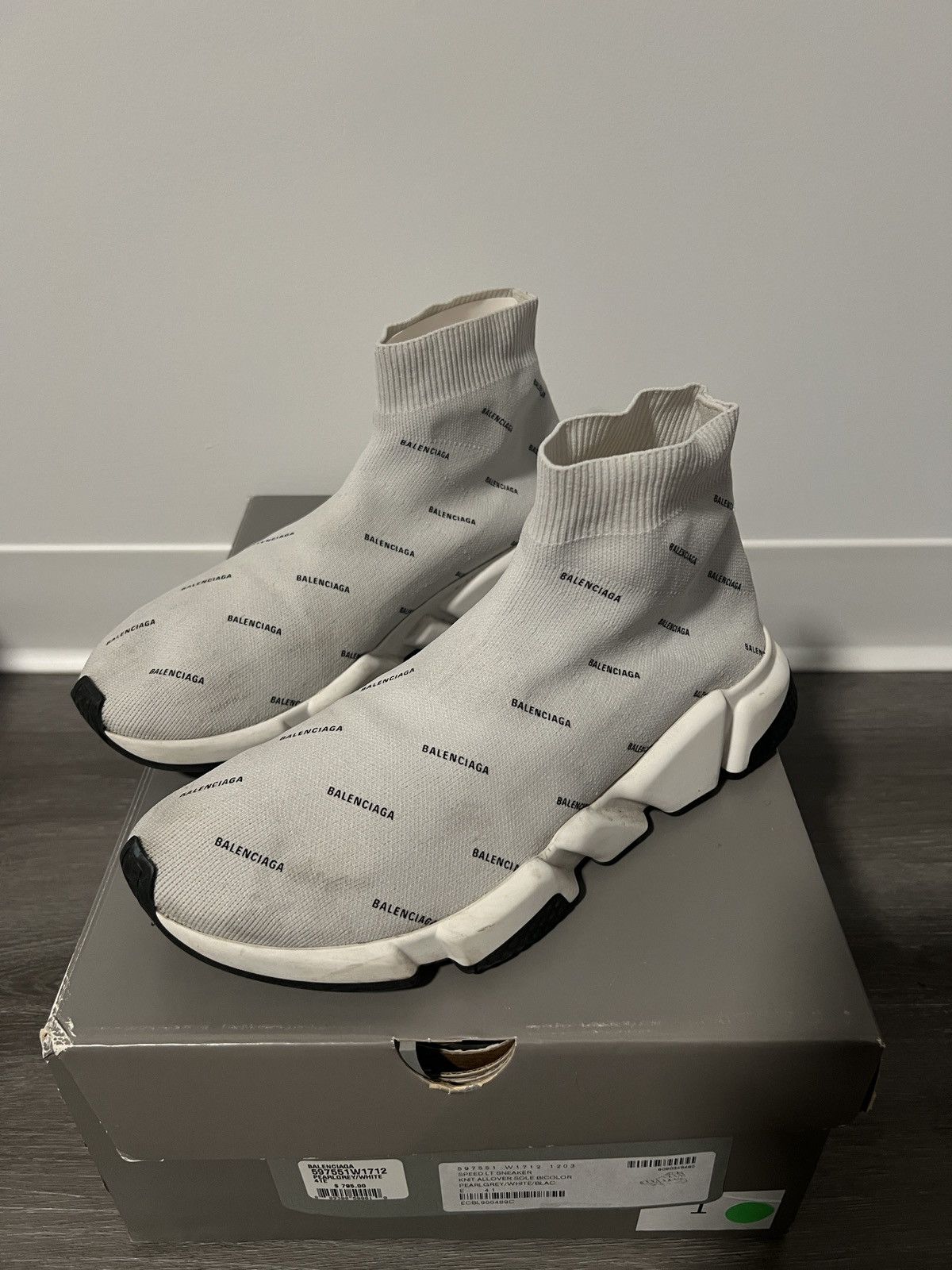 Balenciaga Balenciaga Speed Allover Logo Pearl Grey | Grailed