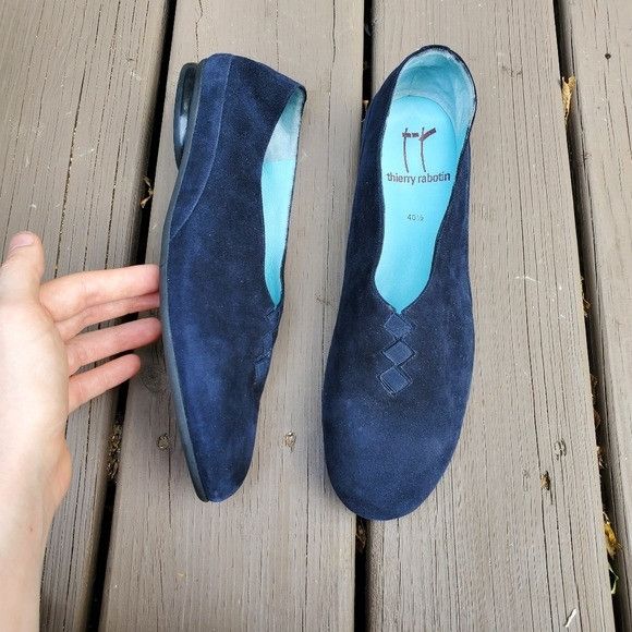 Designer Thierry Rabotin Grace Taff Navy Suede Leather Ballet Flats ...